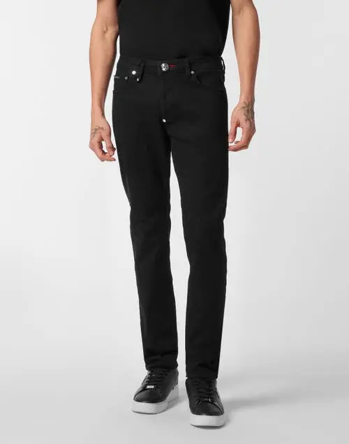 Philipp Plein Denim Trousers Super Straight Cut Skulls