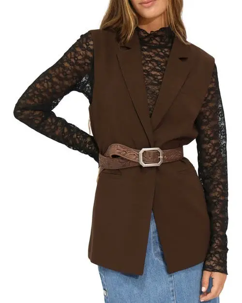 BELLE & BLOOM Stand Me Embossed Leather Belt