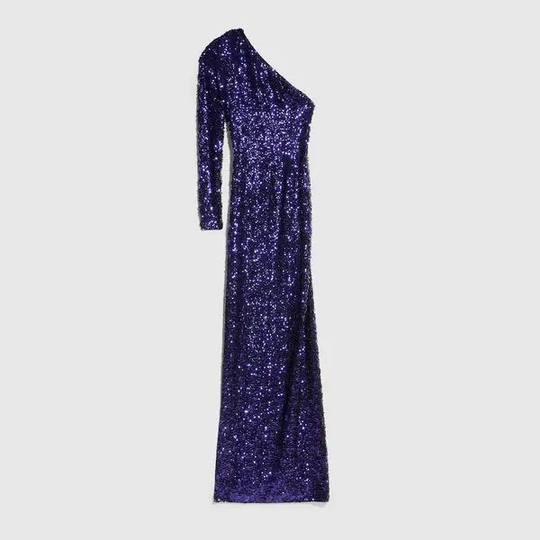 Gucci Embroidered Silk Georgette Long Dress - Black