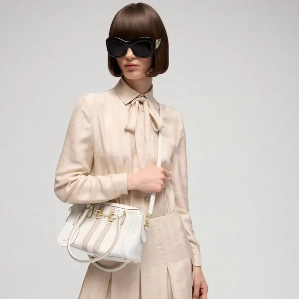 Gucci Borsetto Medium Boston Bag In Leather - White