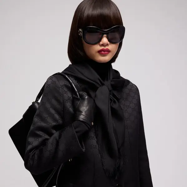 Gucci Double G Silk Wool Shawl - Black