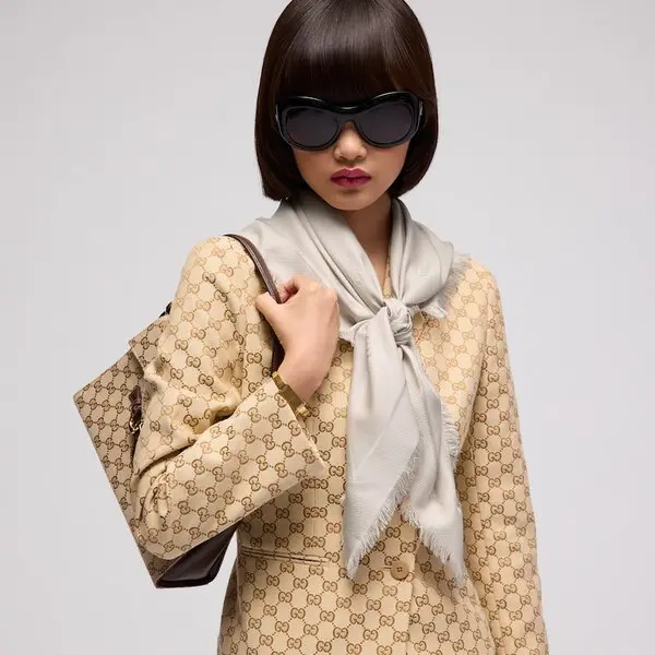 Gucci Double G Silk Wool Shawl - Grey
