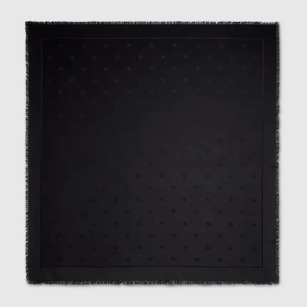 Gucci Double G Silk Wool Shawl - Black