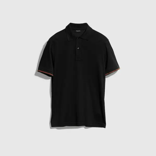 Gucci Silk Jersey Polo Shirt With Web - Black