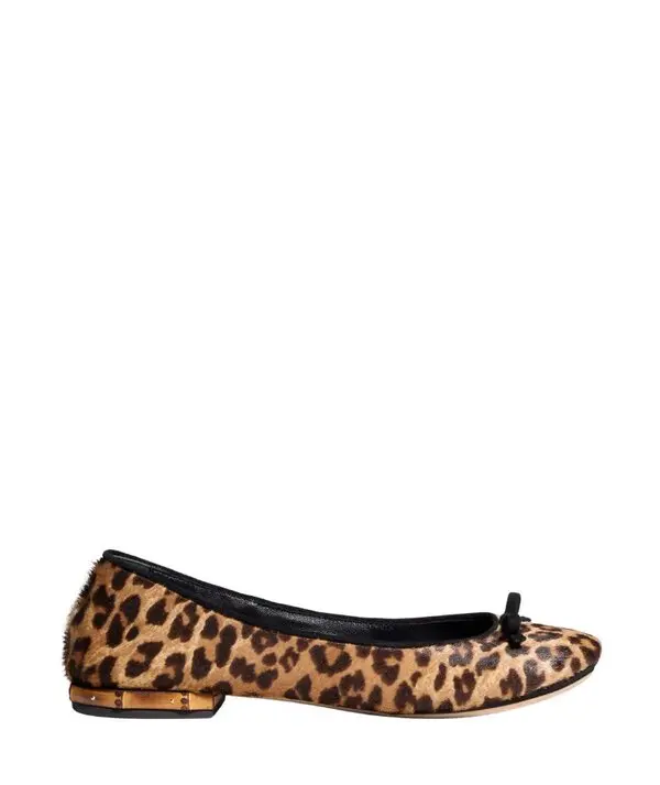 Gucci Ballerina Flat With Bamboo Trim And Leopard Print Calf Hair - Brown