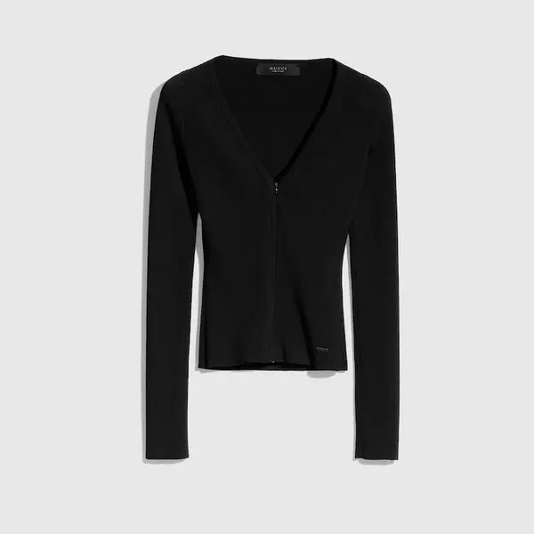 Gucci Rib Viscose Top Zip Cardigan Ready-to-wear - Black