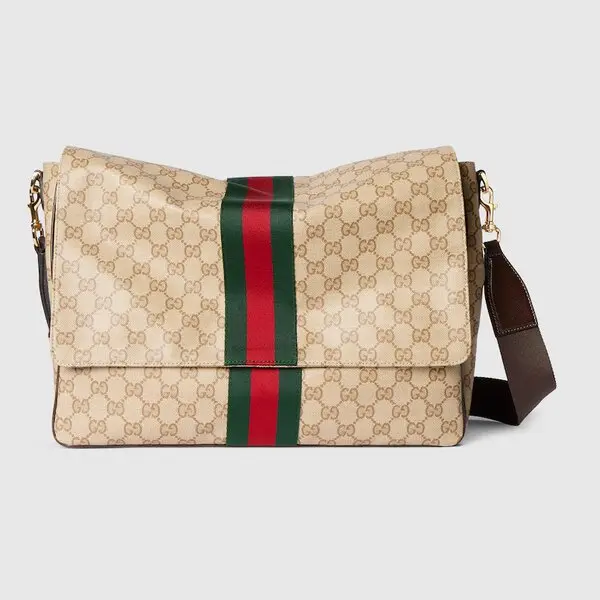 Gucci Medium Crossbody Bag With Web Gg Canvas - Beige