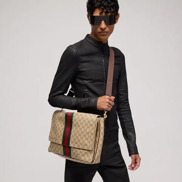 Gucci Medium Crossbody Bag With Web Gg Canvas