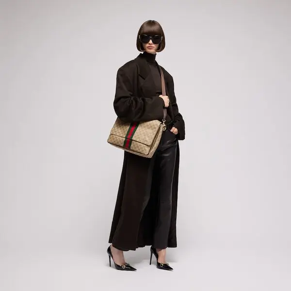 Gucci Medium Crossbody Bag With Web Gg Canvas