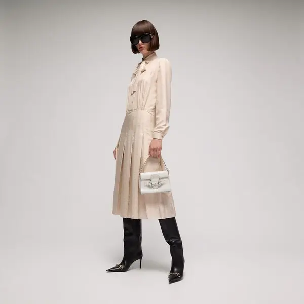 Gucci Horsebit Duomo Small Top Handle Bag In Leather - White