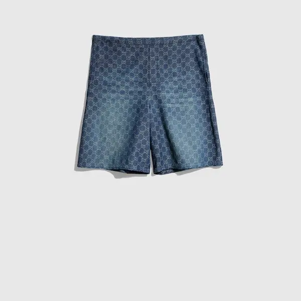 Gucci Gg Chambray Cotton Denim Shorts - Blue