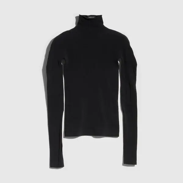 Gucci Seamless Stretch Nylon Jersey Turtleneck Top - Black