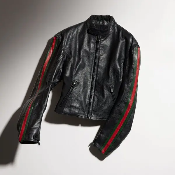 Gucci Leather Biker Jacket With Web