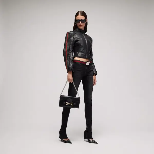Gucci Leather Biker Jacket With Web Detail