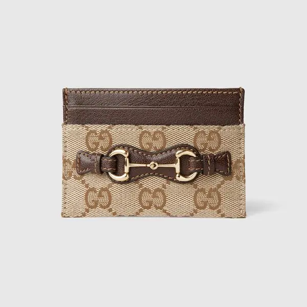 Gucci Card Case With Horsebit Gg Canvas - Beige