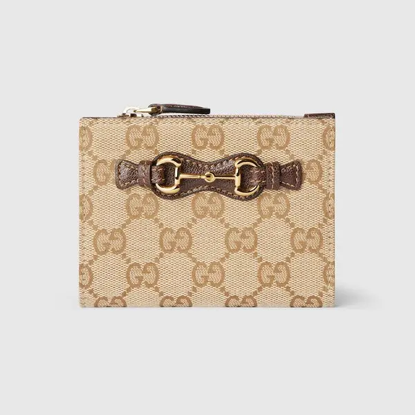 Gucci Small Wallet With Horsebit Gg Canvas - Beige