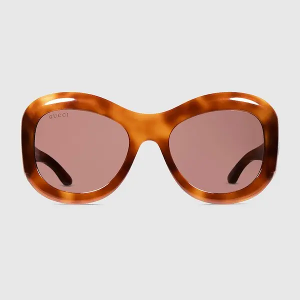 Gucci Tortoiseshell Acetate Oversized Sunglasses With Double G Detail - Orange
