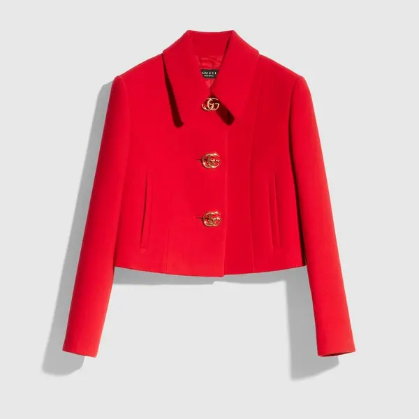 Gucci Crêpe Wool Jacket With Double G Button - Red