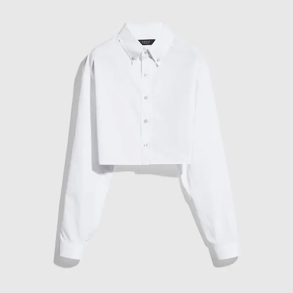 Gucci Cropped Cotton Poplin Shirt - White