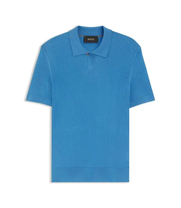 BOSS Silk Knit Polo With Ribbed Texture