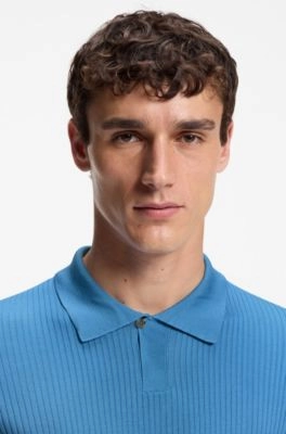BOSS Silk Knit Polo With Ribbed Texture