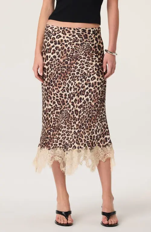 Astr The Label Eilinna Lace Trim Midi Skirt - Leopard Print