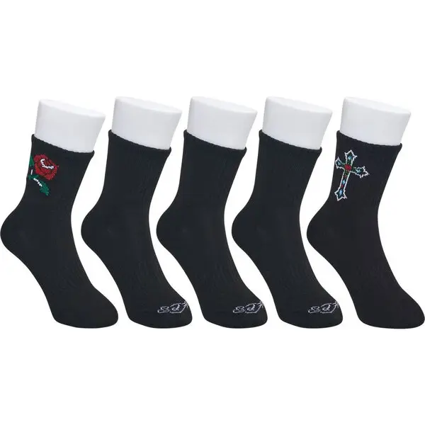 Ed Hardy Cross And Rose Print Mid Crew Socks 5 Pack