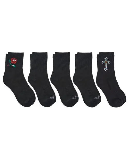 Ed Hardy Cross And Rose Print Mid Crew Socks 5 Pack
