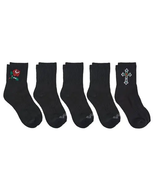 Ed Hardy Printed Cross And Rose Embroidered Crew Socks 5-pack - Black