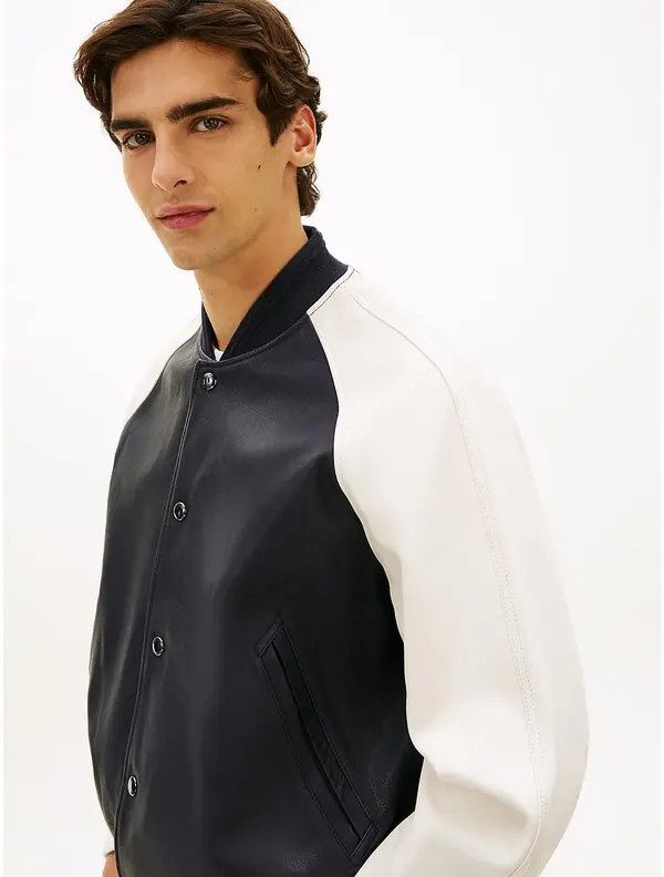 Tommy Hilfiger Colorblock Leather Varsity Bomber Jacket