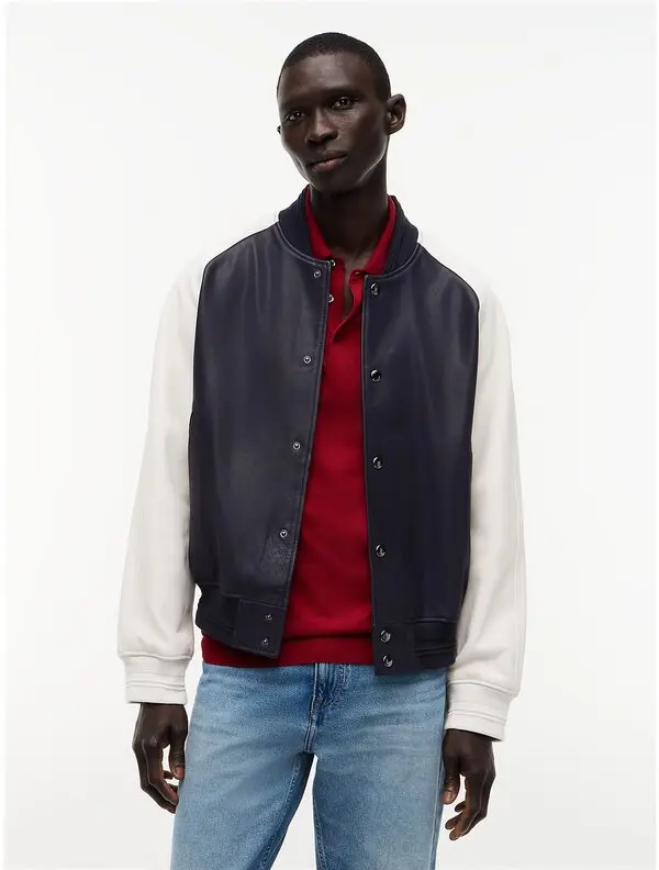 Tommy Hilfiger Colorblock Leather Varsity Bomber Jacket