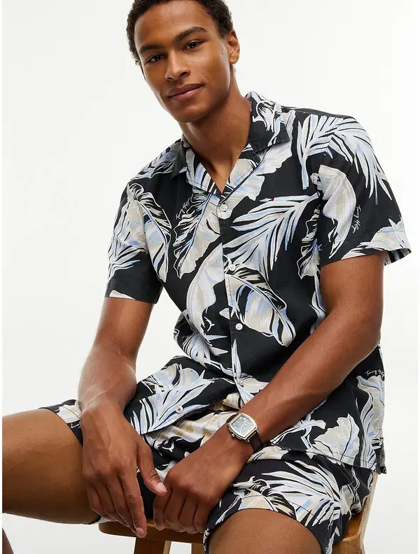 Tommy Hilfiger Regular Fit Leaf Linen-blend Camp Shirt