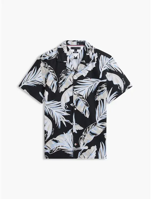 Tommy Hilfiger Regular Fit Leaf Linen-blend Camp Shirt