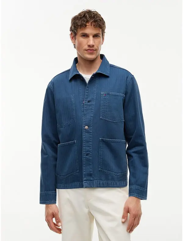 Tommy Hilfiger Garment-dyed Herringbone Chore Jacket - Indigo Blue