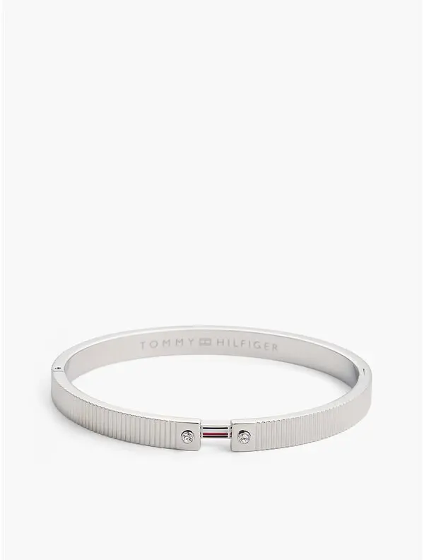 Tommy Hilfiger Signature Stripe Ridged Bangle Bracelet - Silver