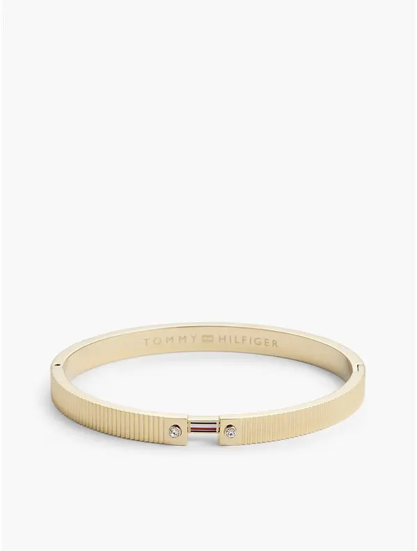 Tommy Hilfiger Signature Stripe Ridged Bangle Bracelet With Crystal Accents