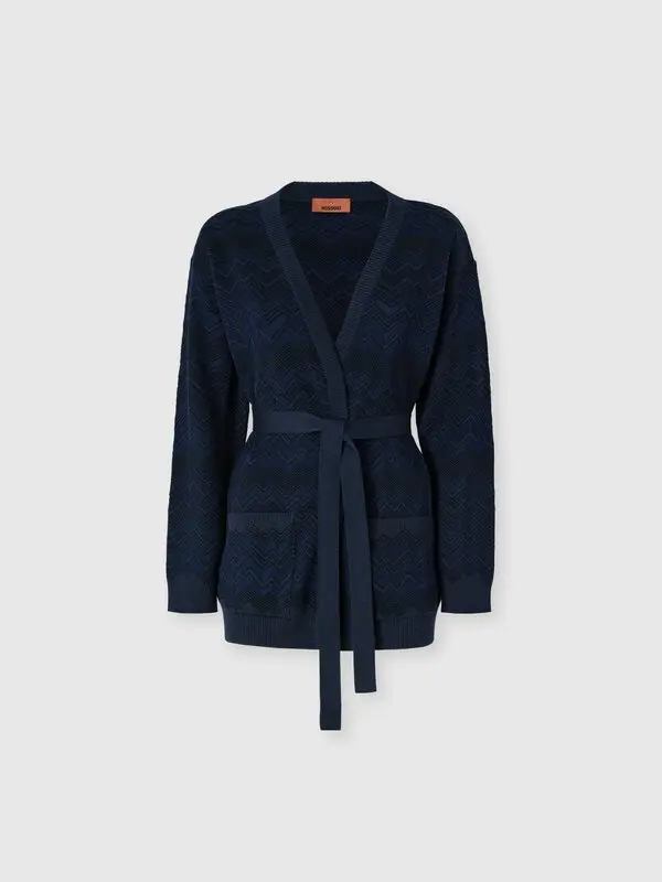 Missoni Zig Zag Viscose And Wool Cardigan With Belt
