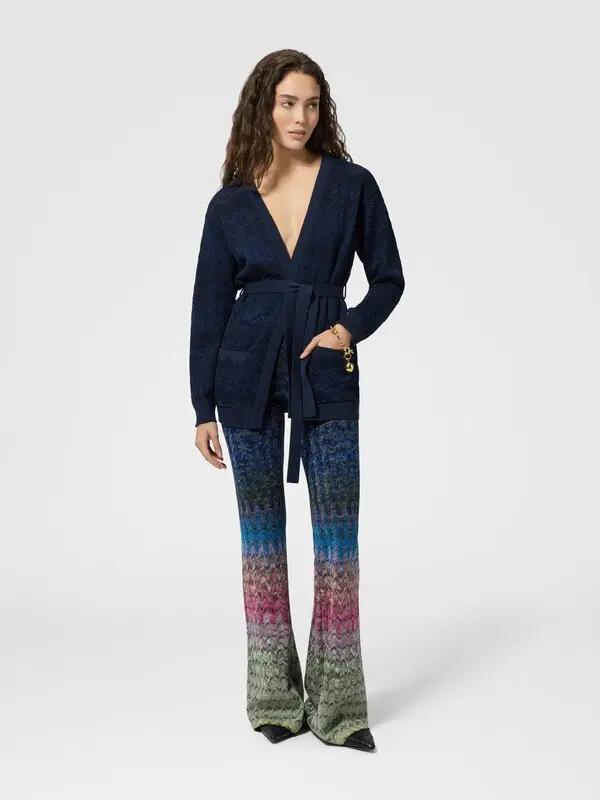 Missoni Zig Zag Viscose And Wool Cardigan With Belt