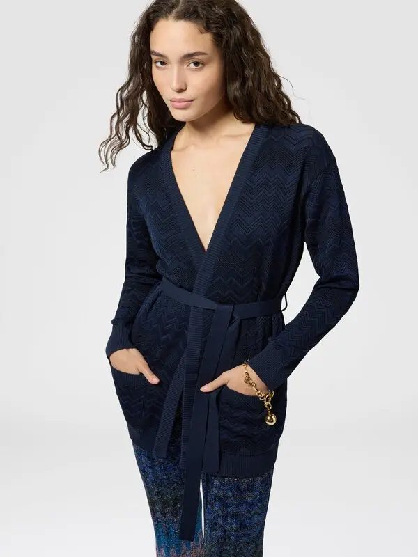 Missoni Zig Zag Viscose And Wool Cardigan With Belt