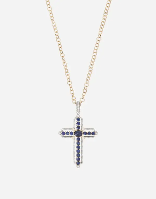Dolce & Gabbana 18k And White Gold Sapphire And Diamond Cross Pendant Necklace