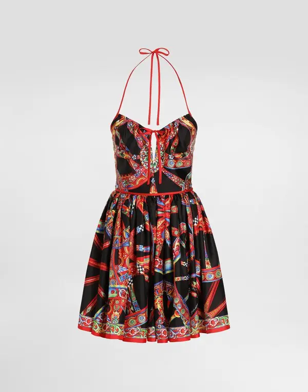 Dolce & Gabbana Carretto-print Silk Twill Halter Neck Dress - Multicolor