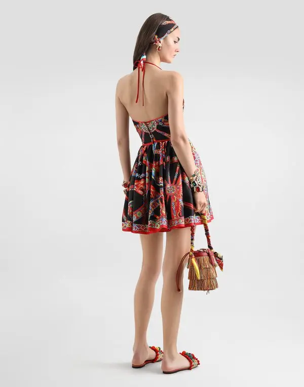 Dolce & Gabbana Carretto-print Silk Twill Halter Neck Dress - Multicolor