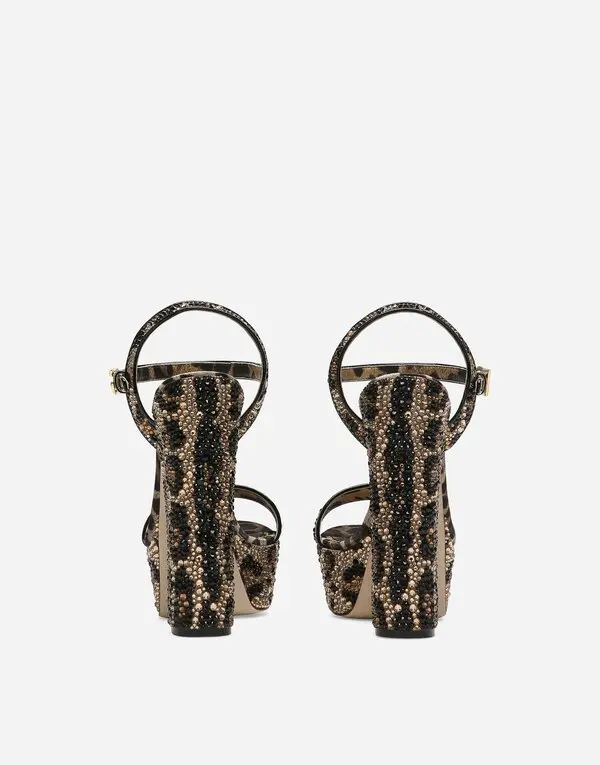Dolce & Gabbana Leopard-print Satin Platform Sandals With Fusible Rhinestones - Animal Print