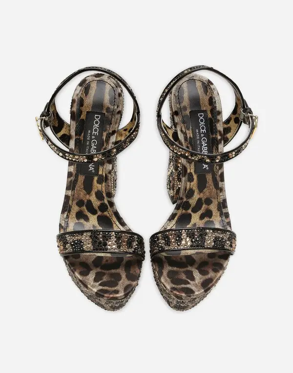 Dolce & Gabbana Leopard-print Satin Platform Sandals With Fusible Rhinestones - Animal Print