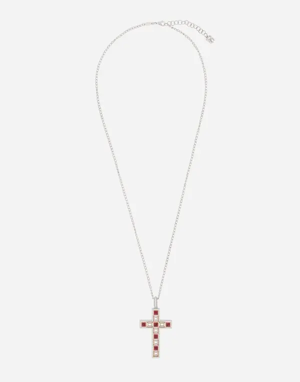 Dolce & Gabbana 18 Kt And White Gold Cross Pendant Necklace - Red