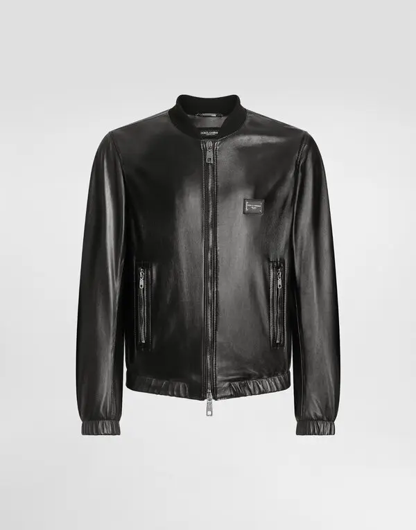 Dolce & Gabbana Leather Jacket With Branded Tag - Black