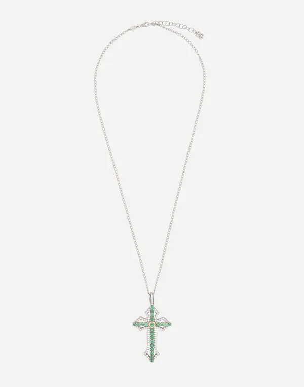 Dolce & Gabbana 18k And White Gold Emerald Cross Pendant Necklace - Yellow