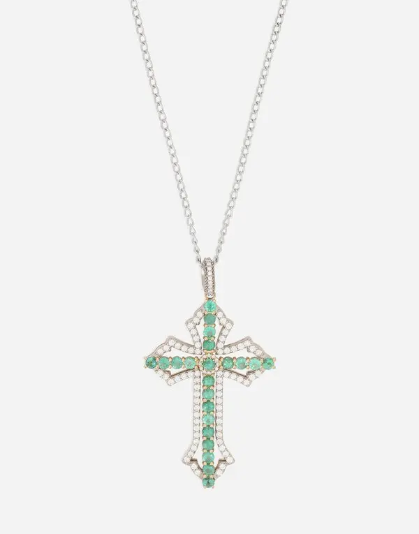 Dolce & Gabbana 18k And White Gold Emerald Cross Pendant Necklace