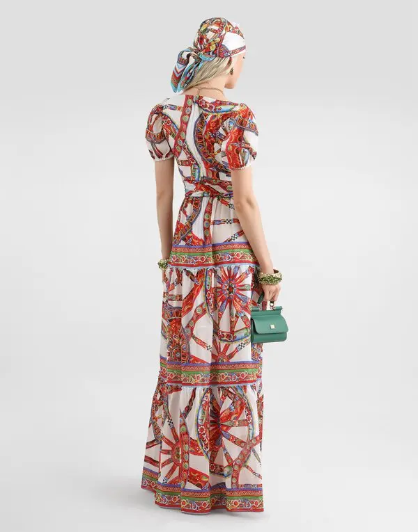 Dolce & Gabbana Long Batiste Dress With Carretto Print