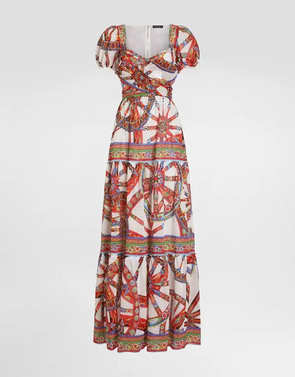 Dolce & Gabbana Long Batiste Dress With Carretto Print